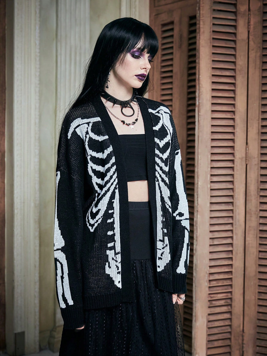 Witchy Goth Skeleton Pattern Drop Shoulder Cardigan – MagickWorkings by ...