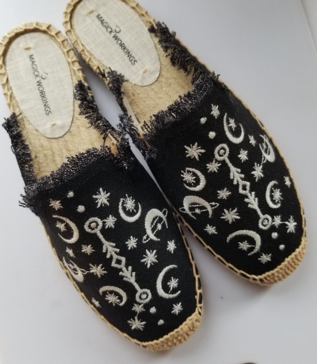 Witchy Embroidered Ancient Moon Spell Espadrille Mules, Witchy Shoes ...