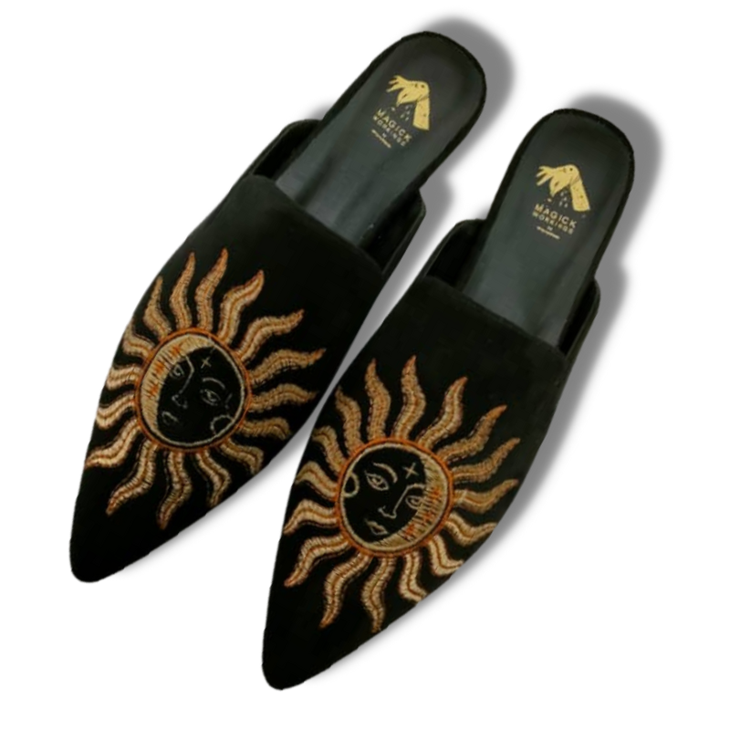 Witchy Embroidered Tarot Inspired Sun + Moon Inspired Mules, Witchy Sh ...